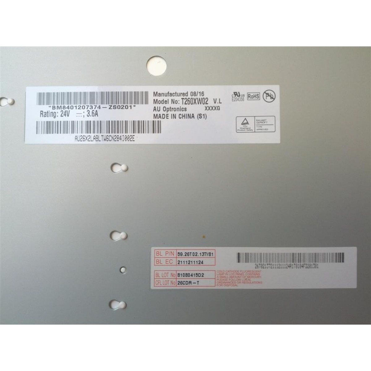 SAMSUNG LA26A450 LCD SCREEN PANEL T260XW02 V.L BN07-00510A